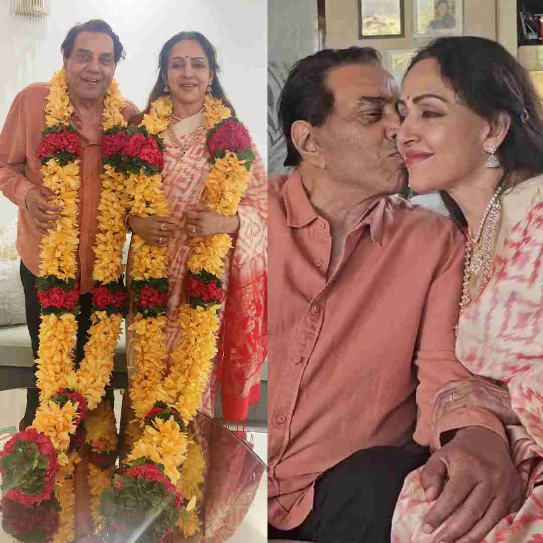 Adorable Moments: Dharmendra Kisses Hema Malini On 44th Anniversary Celebration